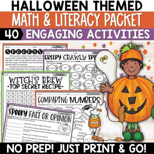 Halloween Math and Literacy Worksheets Bundle October Activity Packet ...