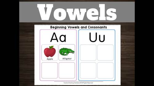Beginning Vowels and Consonants Flash Cards With Pictures | TPT