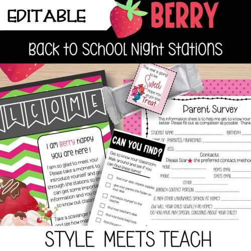 Bright Strawberry Gnome Meet the Teacher Night Stations and Forms ...