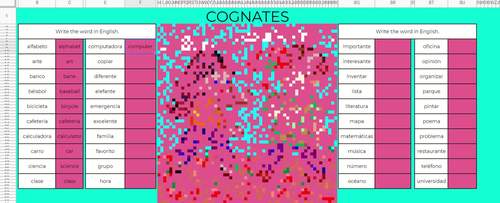 Cognates Digital Mystery Picture Spanish Pixel Art Back to School First Day