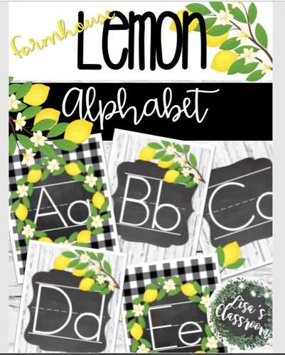 Farmhouse Lemon Room Theme Alphabet Wall Posters Bright Colors | TpT