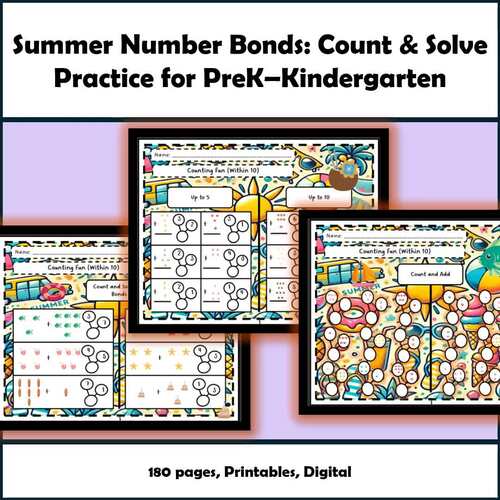 Summer Number Bonds Fun: Count & Solve Practice for PreK–Kindergarten