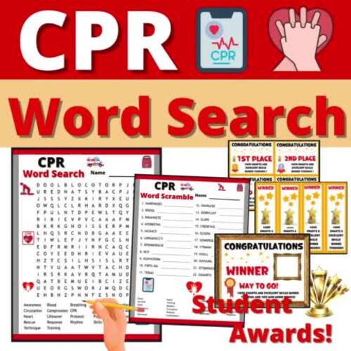 CPR Word Search Activity Terms First Aid Health Resource Bonus Student ...