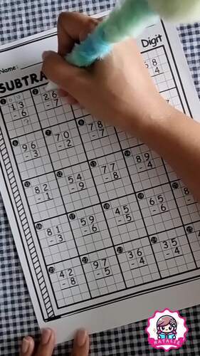 Graph Paper Worksheet: Subtraction 2-Digit by 1-Digit With Answer ...
