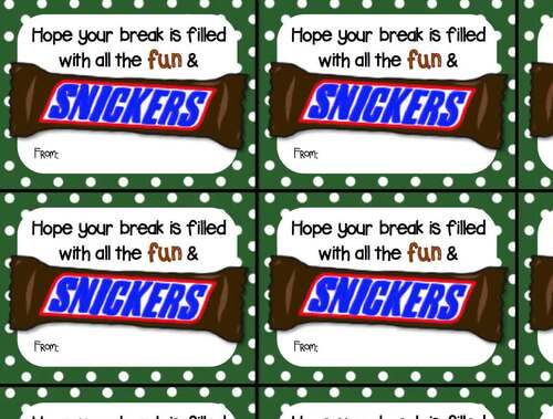 Snickers Christmas (Winter) Holiday Gift Tag- Hope your break is filled ...