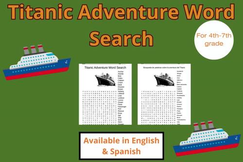 Titanic Word Search- Available in (English & Spanish). For 4th-7th grade.