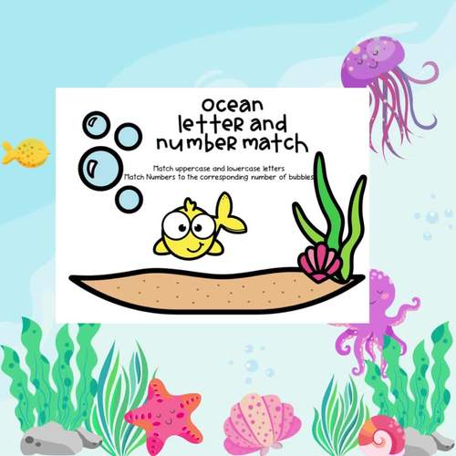 Ocean Theme Letter and Number Match Math Game for Preschool PreK and Kinder