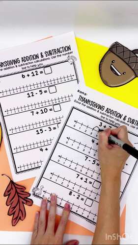 Thanksgiving Math Practise Activities Learn to Add & Subtract Worksheets