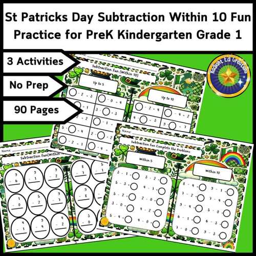 St Patricks Day Subtraction Within 10 Fun Practice for PreK ...