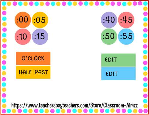 Tree Theme Clock Numbers, Colorful Clock Numbers, Editable Timecards