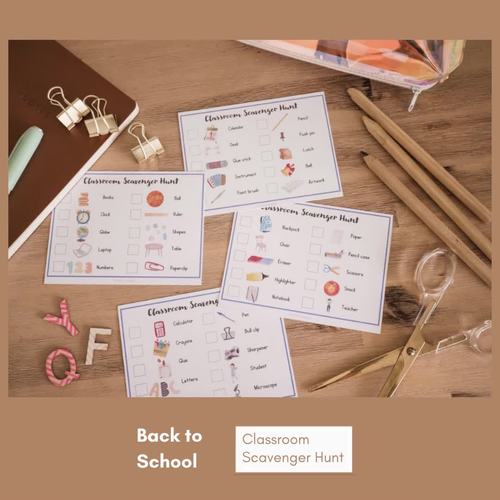 Classroom Scavenger Hunt or Treasure Hunt x4 Cards for Indoor Rainy Day Fun