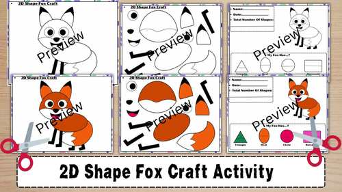 2D Shape Fox Craft V2 | Geometry Cut & Paste Activity | Woodland Animal ...
