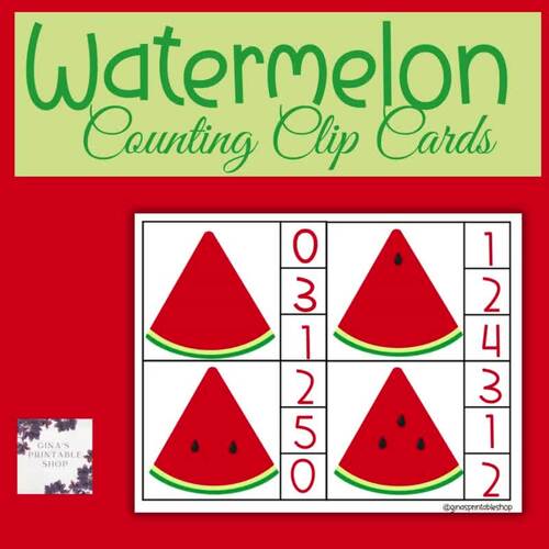 Watermelon Counting Clip Cards by GinasPrintableShop | TPT
