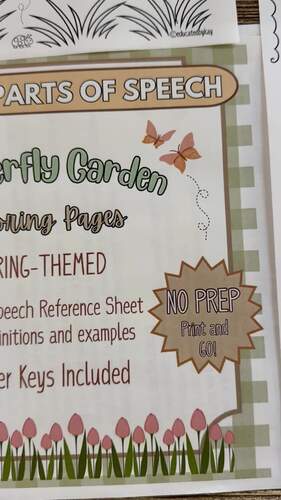 PARTS of SPEECH-NO PREP-Coloring Pages-Spring-Themed-Grammar-Nouns ...