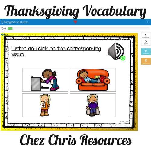Thanksgiving Vocabulary with Boom™ Cards: Listen and Click - Deck 4