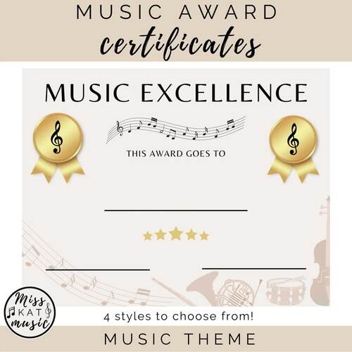 Music Award Certificates - for Music Students by Miss Kat Music | TPT