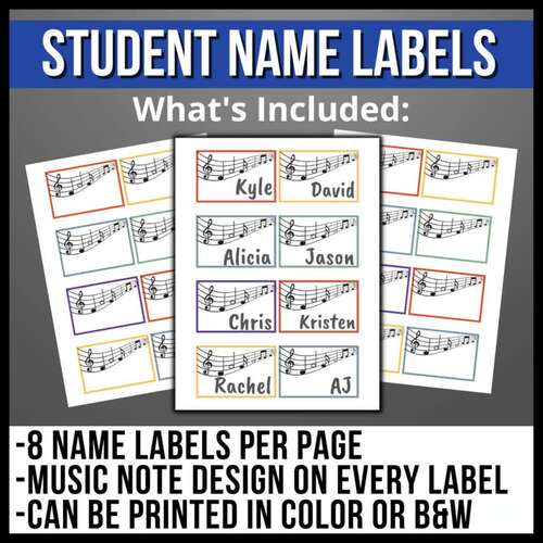 Music Student Name Labels → PRINTABLE Classroom Tags / Cards In Soft Colors