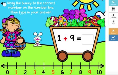 Addition and Subtraction | Number Line | Hopping Easter Bunny (BOOM CARDS)