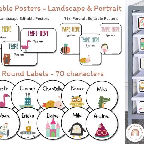 Cute Classroom Labels Bundle Assorted Characters | Cute Class Decor ...