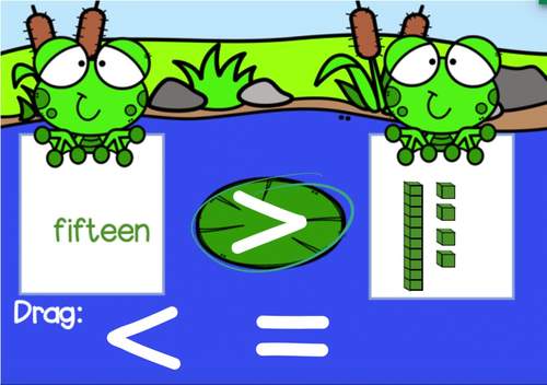 Place Value Boom Cards Game for Comparing Teen Numbers - First Grade