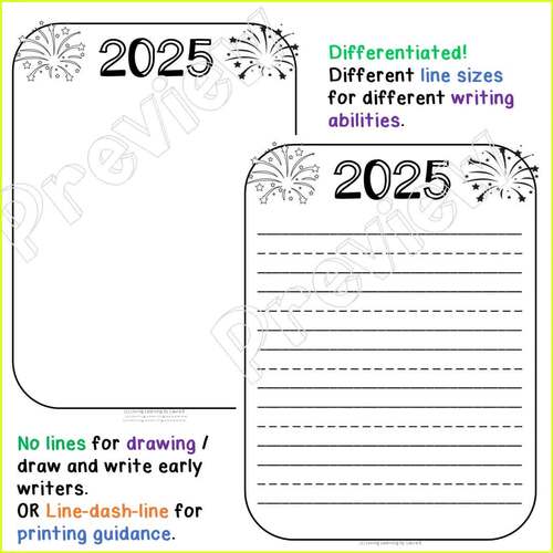 2025 Writing Paper Differentiated UPDATED YEARLY - Goals, Resolutions ...