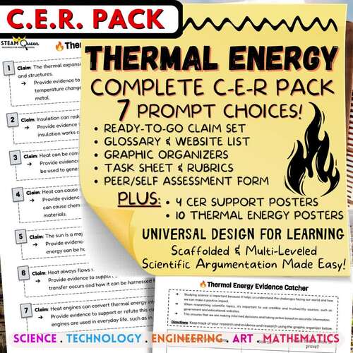 CER Thermal Energy Heat Scientific Arguments: 7 Claim Options Middle School