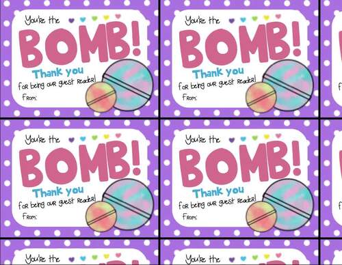 Bath Bomb Guest Reader Appreciation Gift Tag- You're the BOMB! Thank ...