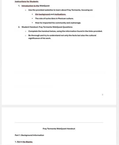 Lucha Libre /Fray Tormenta: Lesson, WebQuest, Readings, Quizzes & Project