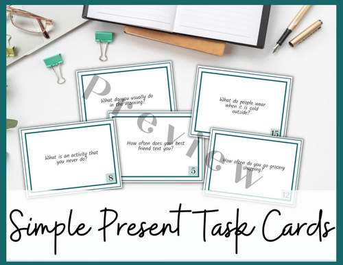 Adult ESL English Grammar Simple Present Task Cards with Activities