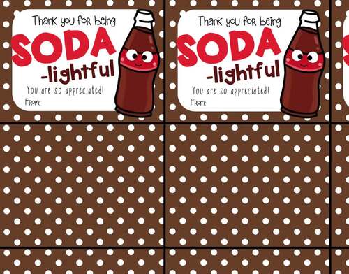 Cute Cola (Coke/ Soda) Teacher (Staff) Appreciation Gift Tag- SODA-lightful