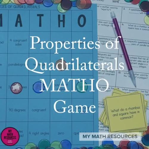 Properties of Quadrilaterals MATHO- Math Bingo Game - 5.G.B.3 and 5.G.B.4