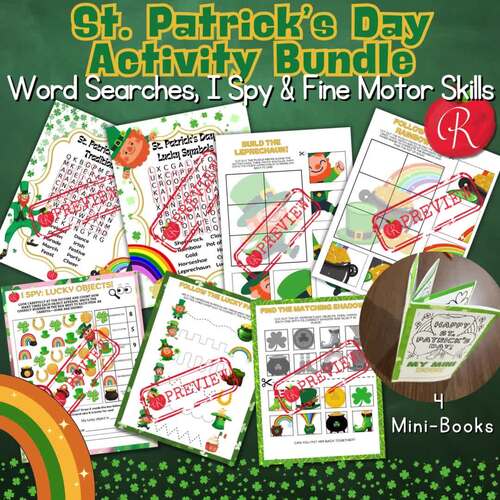 St. Patrick's day Activities Kindergarten Fine Motor Word Search I Spy ...