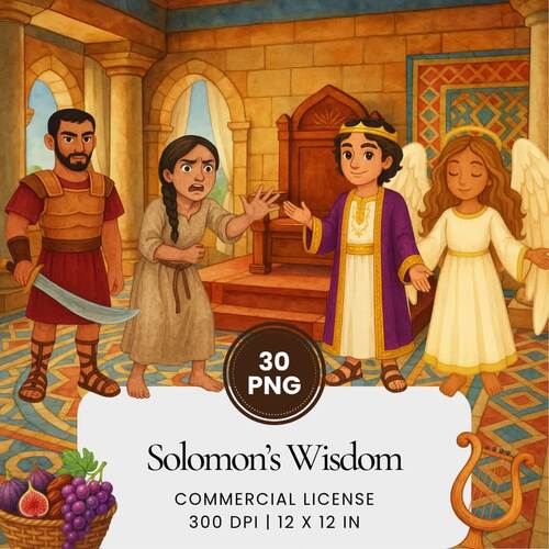 Solomon's Wisdom Old Testament Bible Story Watercolor Clipart by Ikota ...