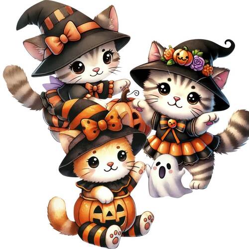 12 Halloween Kitten Clipart | Cute Cat PNG Bundle by V Design Art Shop