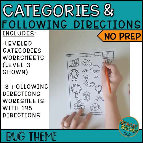 Categories and Following Directions Bug Theme Resource for Speech Therapy