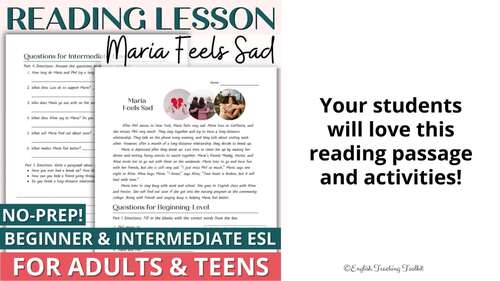 Adult ESL Short Story Reading Comprehension Beginner & Intermediate ...