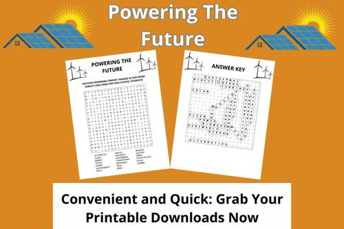 Renewable Energy Word Search- Empowering Tomorrow. For 9th-12th grade.