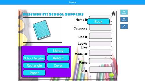 Back to School Describing School Supplies and Boom Cards by Speech Brain