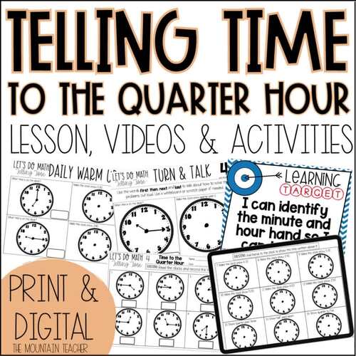 Telling Time to the Quarter Hour Worksheets | 1st or 2nd Grade Activities