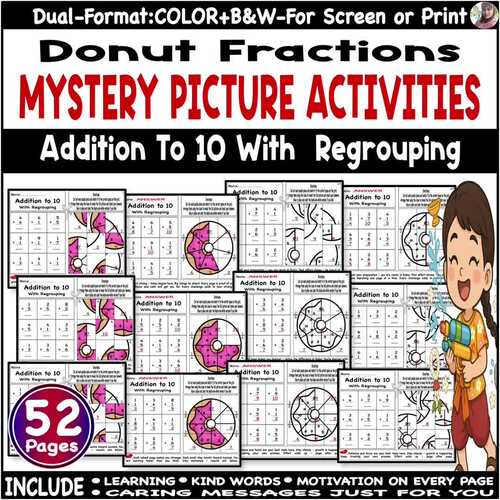Addition within 10 with Regrouping | Donut Fraction Mystery Picture ...