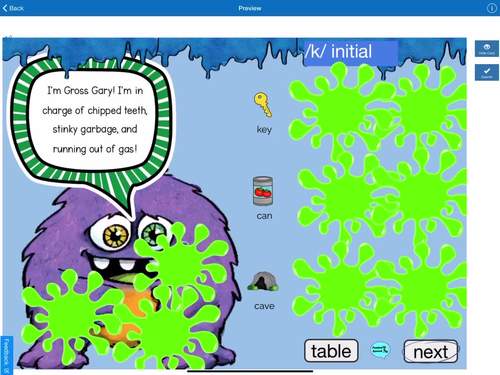 Slime the Monster Articulation for /k/ & /g/ Boom Cards Distance Learning