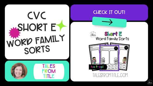 Short E CVC Word Family Sorts - Tap, Blend, Rhyme by Tales from Title