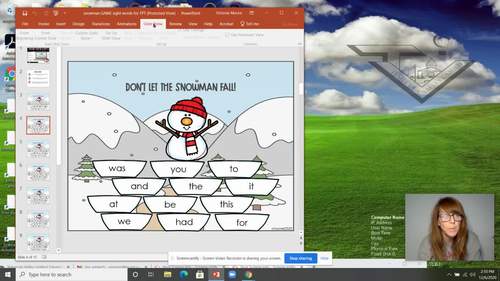Snowman Sight Word Digital Game | Distant Learning | Editable | TPT