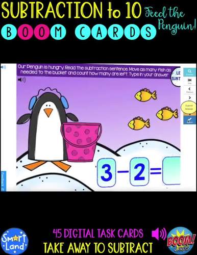 Subtraction to 10 Take away strategy digital cards | Feed the Penguin
