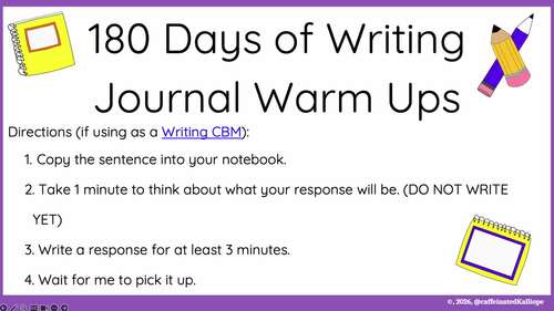 180 Days of Writing Journal Warm Ups by Caffeinated Kalliope | TPT