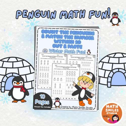 Count the Penguins & Match the Number within 10 | Cut & Paste | Winter Math
