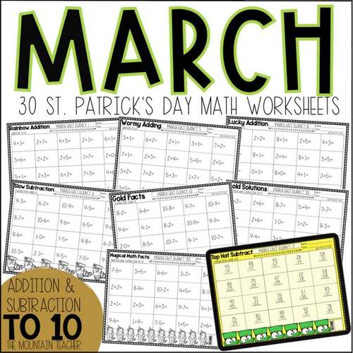 St. Patricks Day Addition & Subtraction Within 10 Worksheets | Math ...