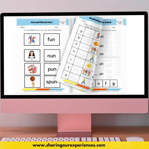 CVC "un" word family printable Phonics worksheets for kids by SOE store