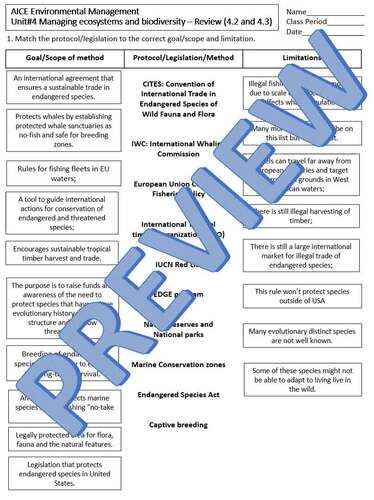 Managing Ecosystems and Biodiversity Review/Practice Questions AICE ...