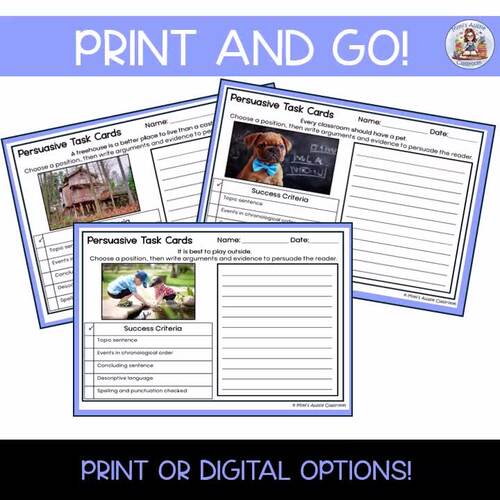 Persuasive Writing and Paragraph Prompt Task Card Bundle | Australian ...